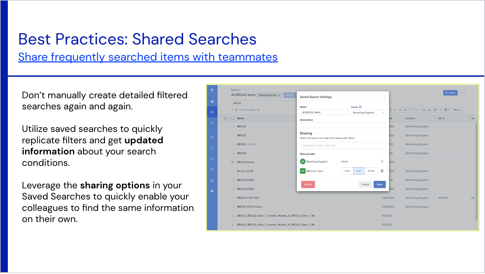 Search Best Practices – Benchling