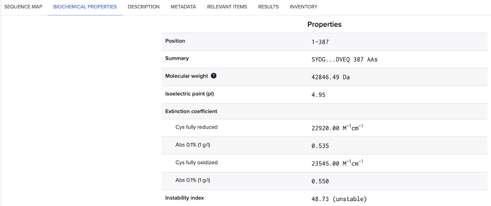 AA sequence overview – Benchling