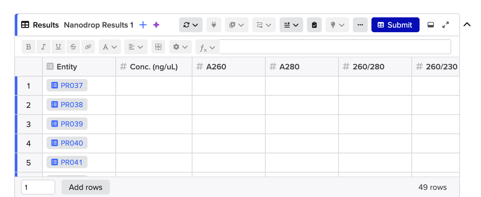 Standardize data capture with structured tables – Benchling