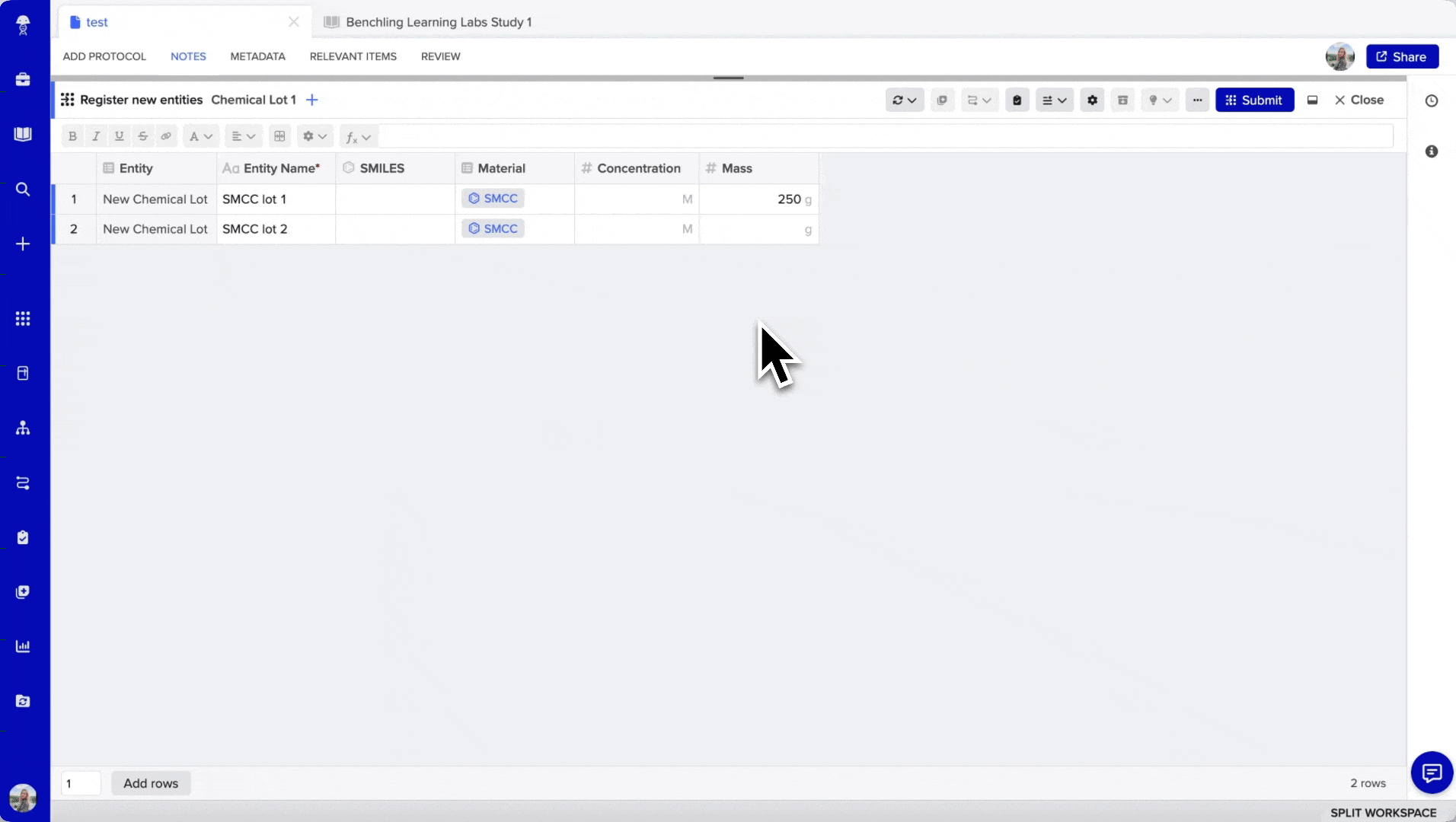 Standardize data capture with structured tables – Benchling