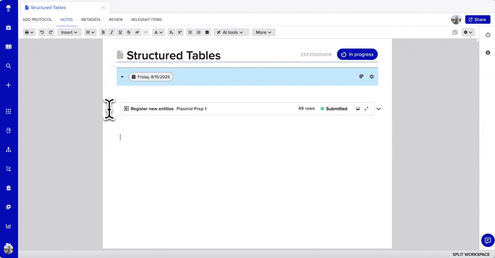 Standardize data capture with structured tables – Benchling