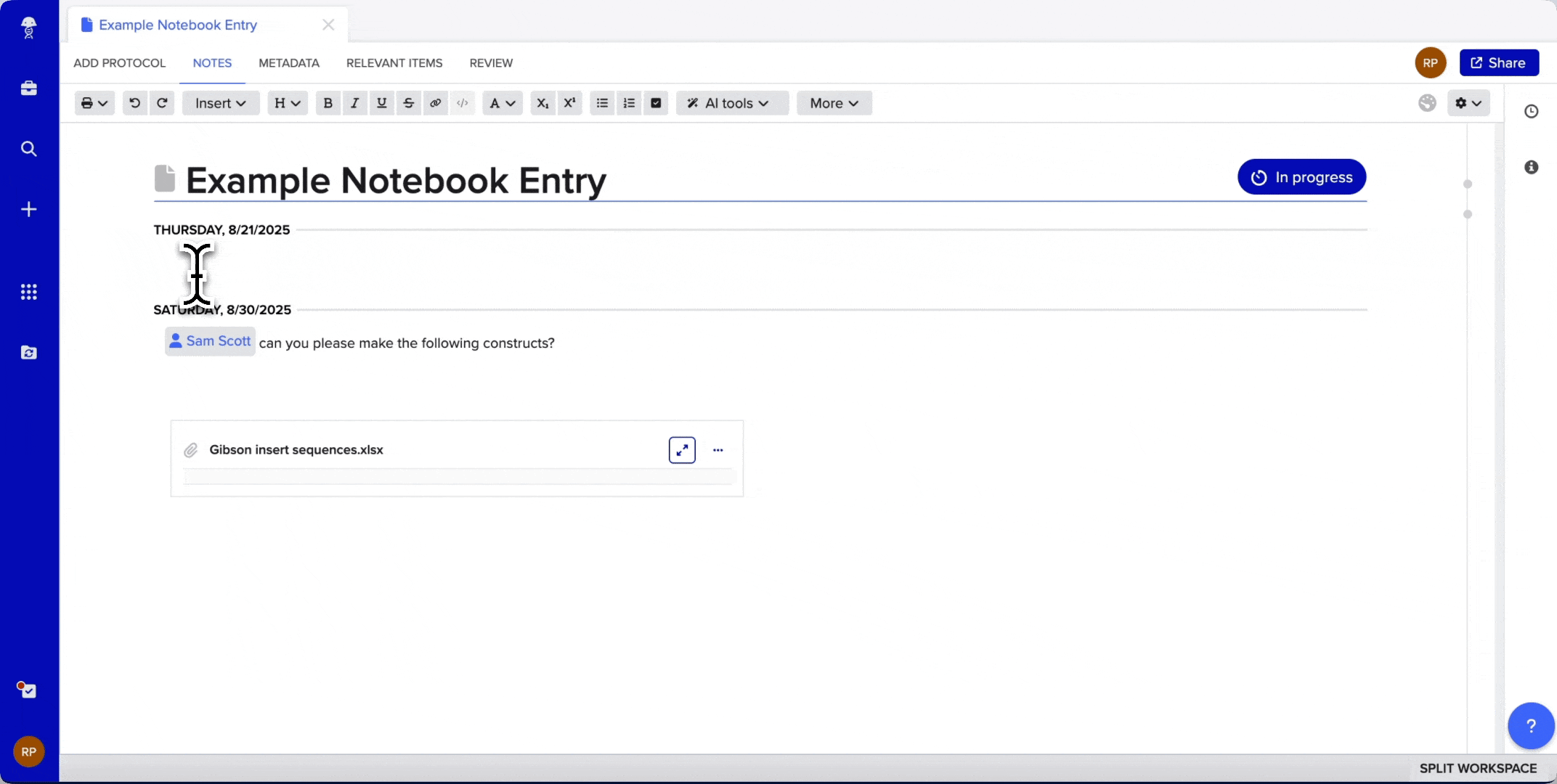 Plan experiments and collect data in the Notebook for Academic users – Benchling