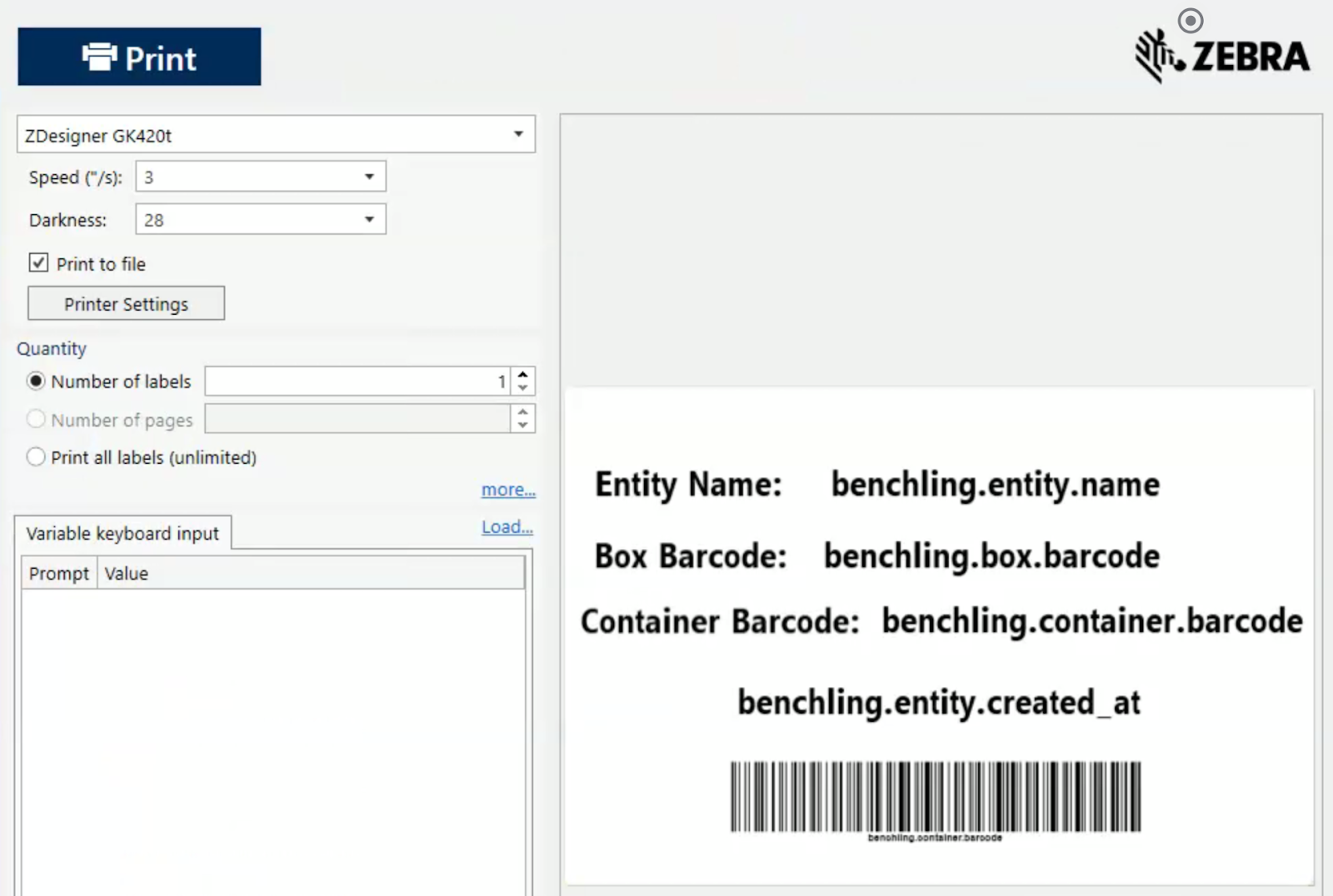 Configure label printing for Zebra Print – Benchling