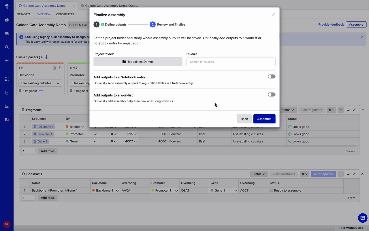 How to use the combinatorial cloning and concatenation assembly tools – Benchling